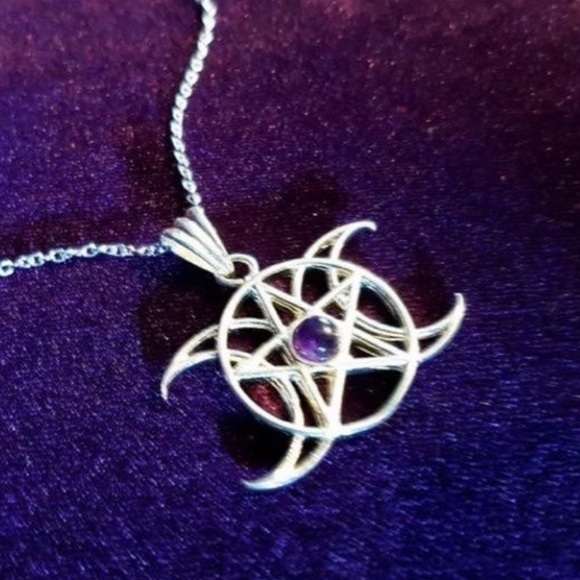 Jewelry | Triple Moon Hecate Purple Amethyst Necklace Pentagram Jewelry ...